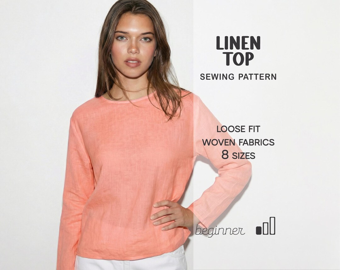 Linen Top Sewing Pattern, Summer Tunic Pattern, Simple Cotton Pattern ...