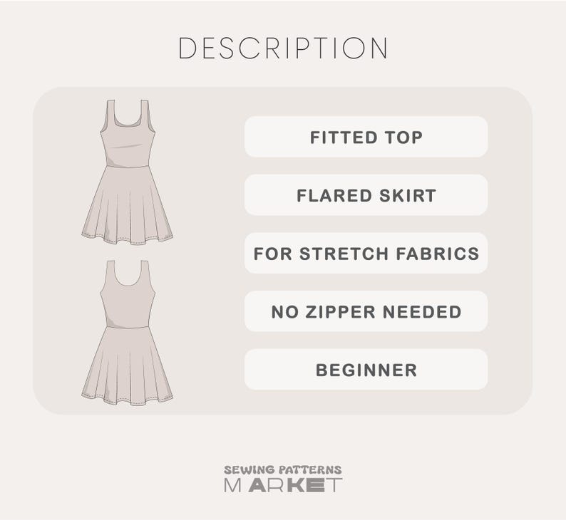 Flared Dress Sewing Pattern, Skater Dress Pattern, Fit and Flare Dress ...