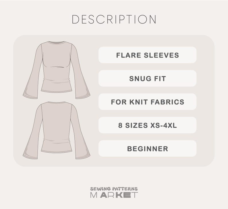 Bell Sleeve Top Sewing Pattern: Flare Long Sleeve Top Sewing Patterns ...