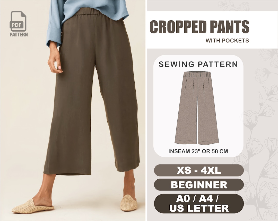 Crop Pants Sewing Pattern, Capri Pants With Pockets Pattern, XS 4XL, Women Pants Beginner ...