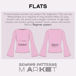 Flare Sleeve Top Pattern for Women Bell Sleeve Top Sewing Pattern ...