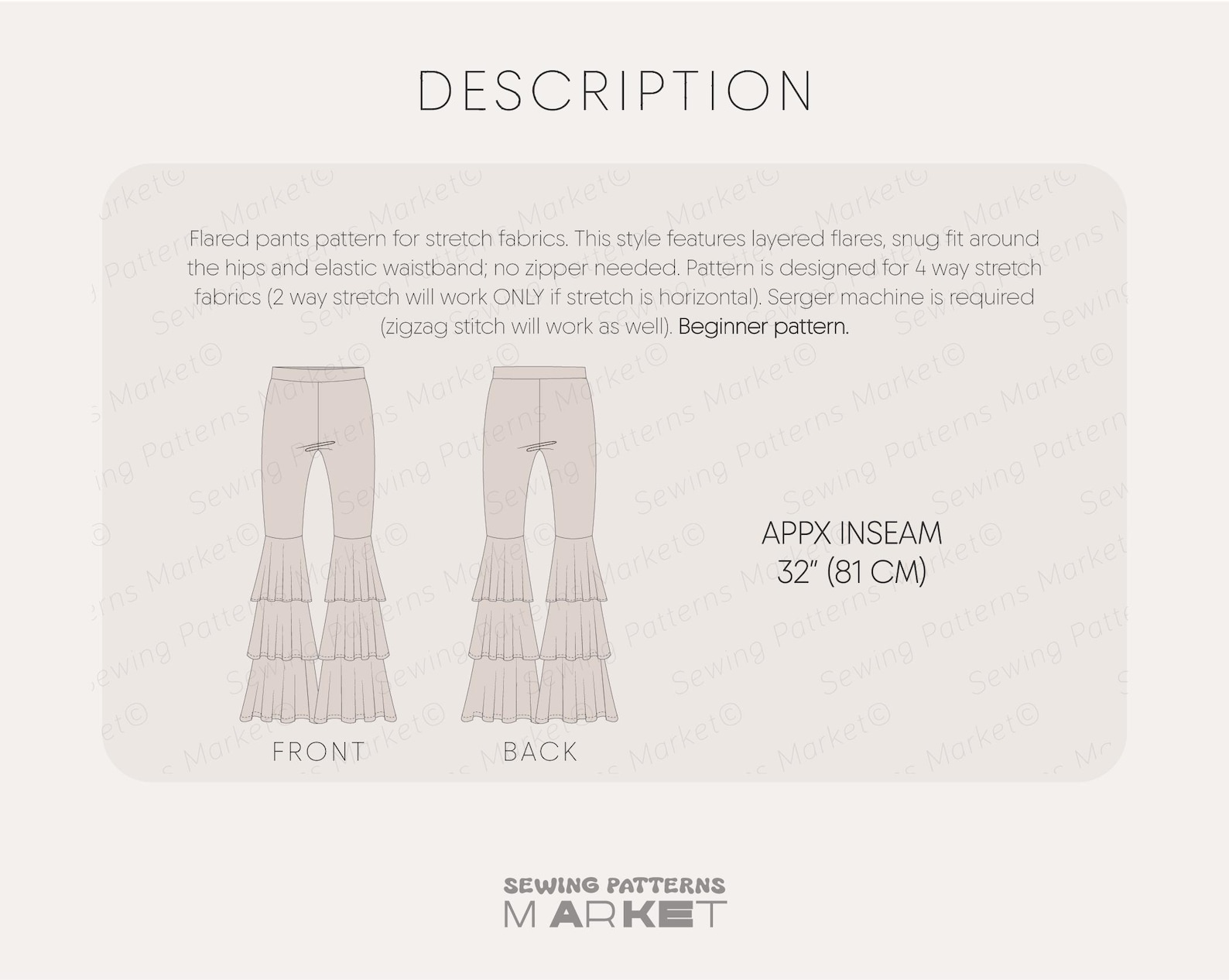 Flared Pants Sewing Pattern for Beginners, Party Pants Pattern, Plus ...