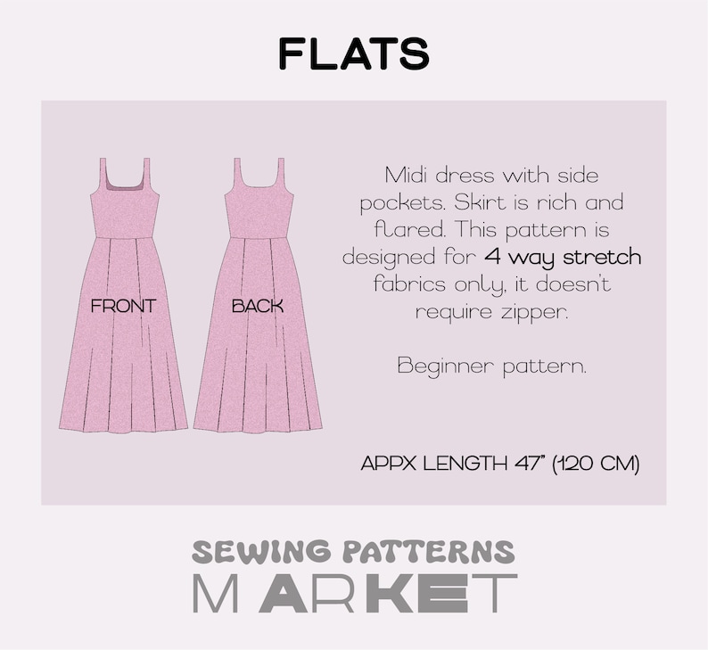 Flared Dress Pattern, Midi Dress Beginner Pattern, Plus Size Sewing ...