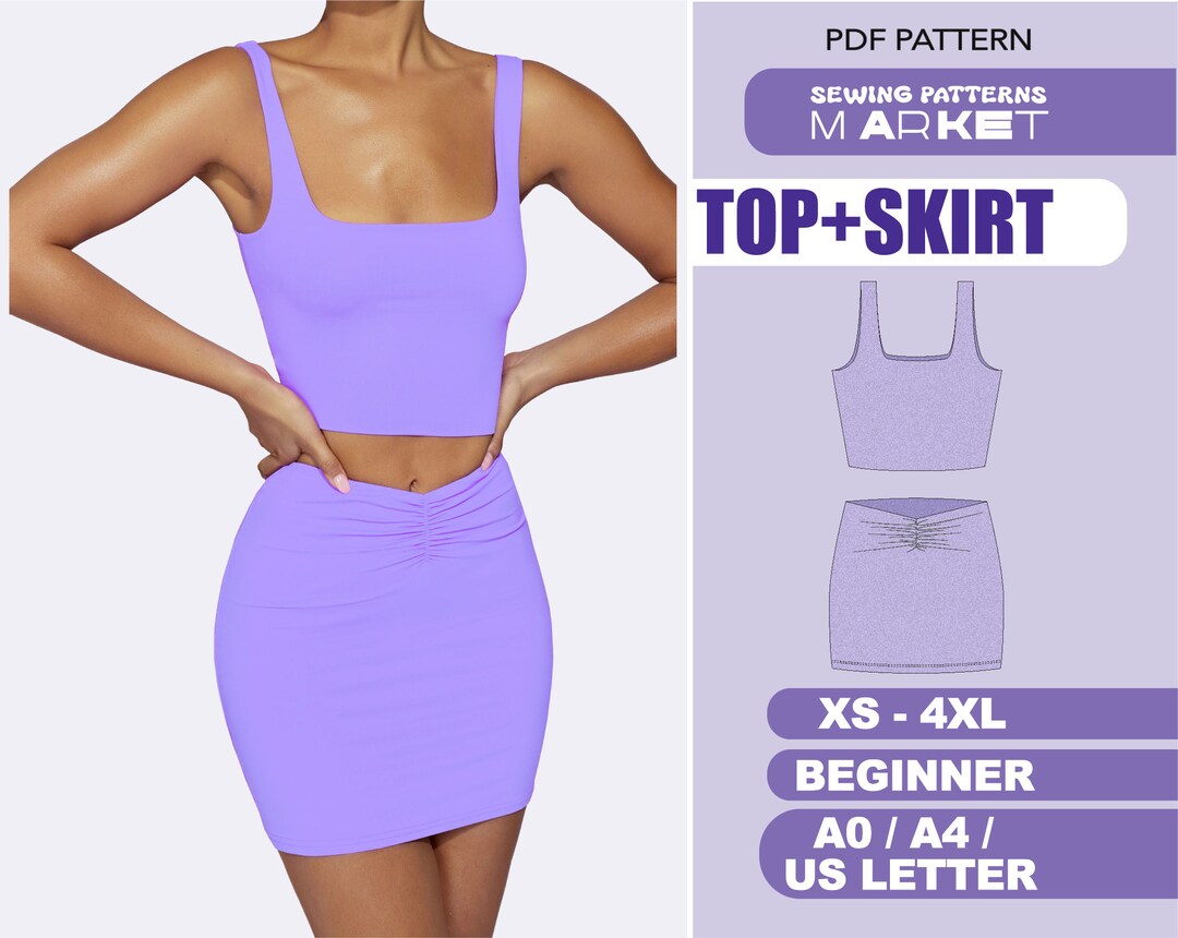 Top and Skirt Sewing Pattern XS 4XL, Plus Size Patterns for Beginners ...