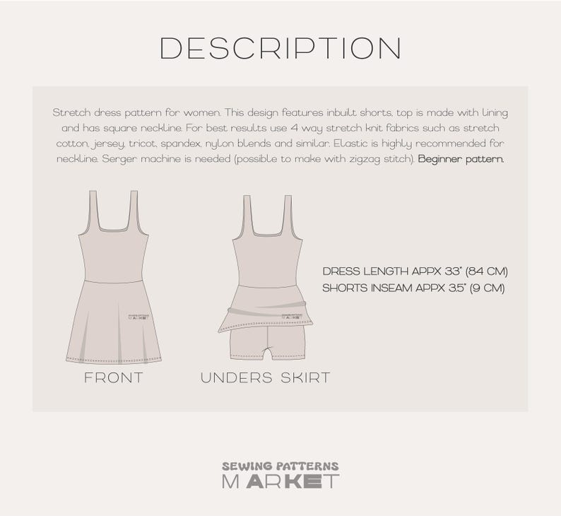 Skort Sewing Pattern, Tennis Dress Pattern, Golf Dress Pattern, Stretch ...