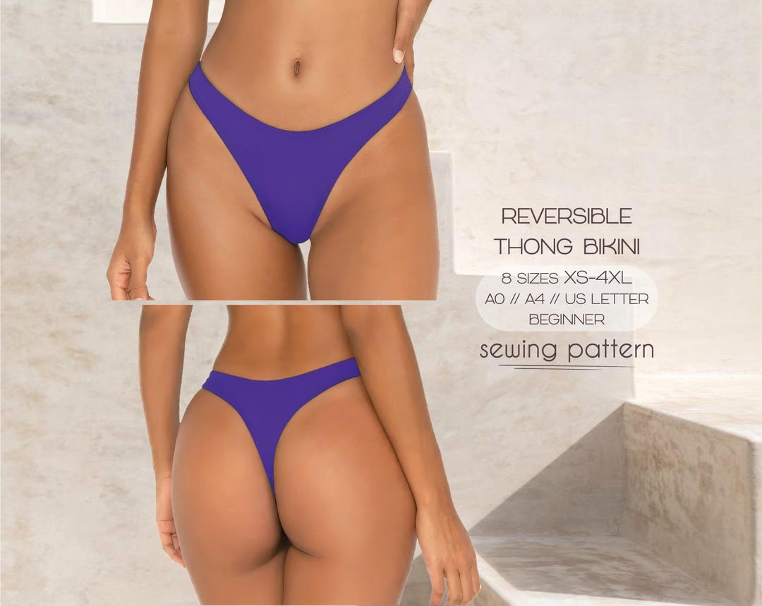 Thong Bikini Sewing Pattern, Simple Swimsuit Pattern XS - 4XL, Womens ...