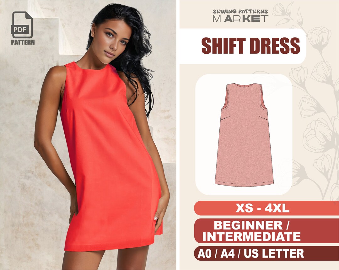 Shift Dress Sewing Pattern Easy, Short Dress Beginner Pattern, Plus ...