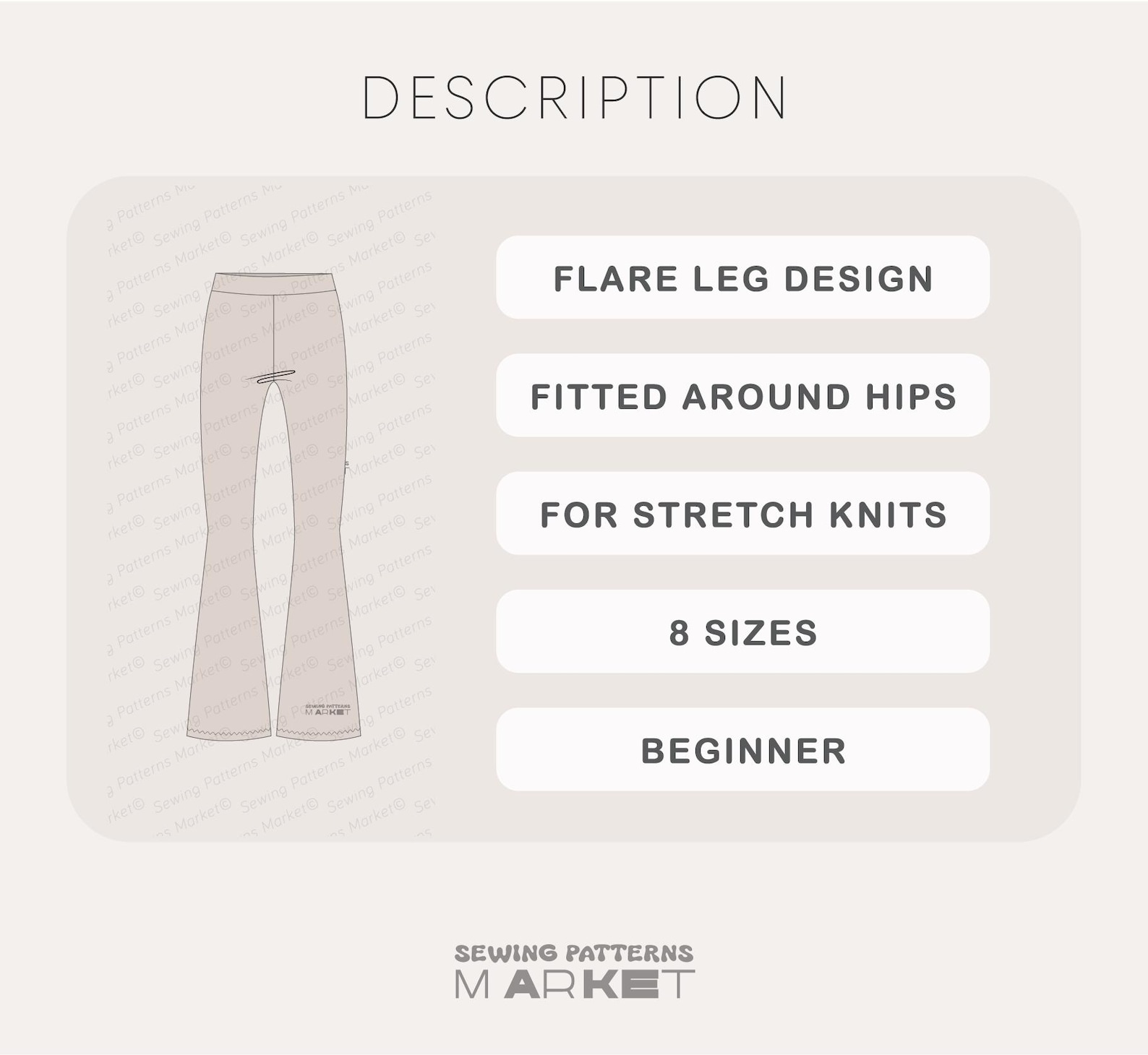 Flared Pants Sewing Pattern Beginner Level, Size XS - 4XL, Digital ...