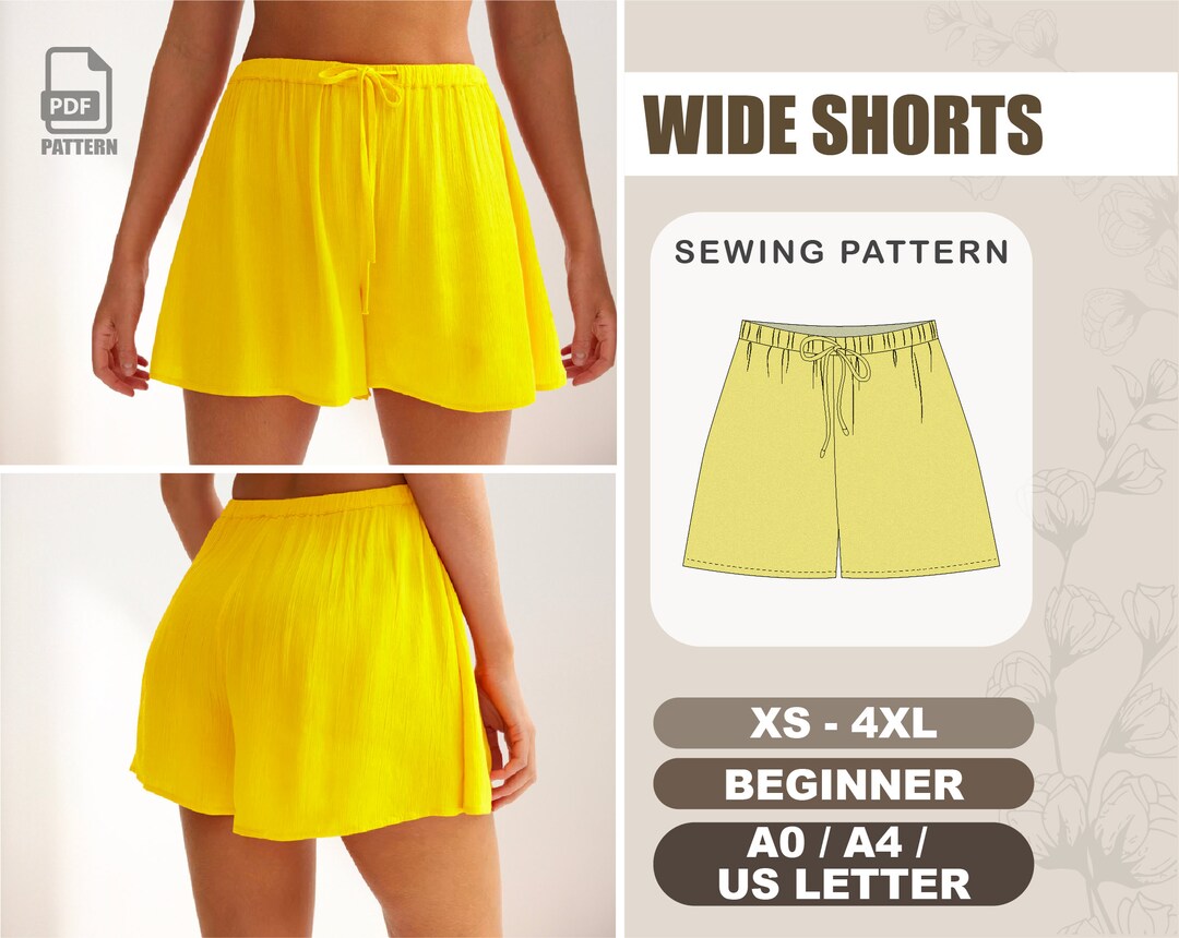 Women Shorts Sewing Pattern for Beginners, Wide Flared Shorts Pattern ...