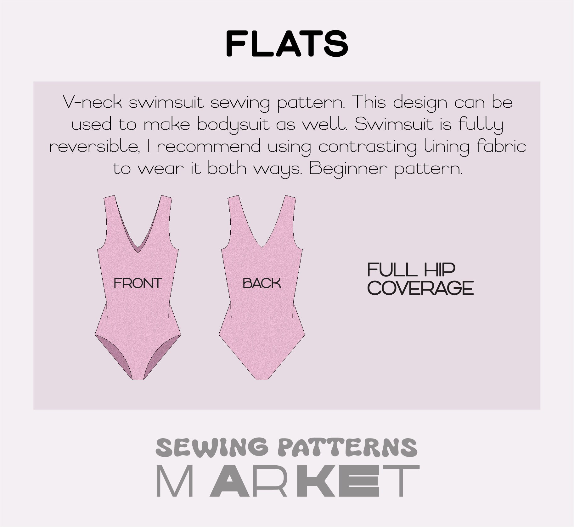 Reversible Swimsuit Pattern, V-neck Bodysuit Pattern, Beginner Bathing ...