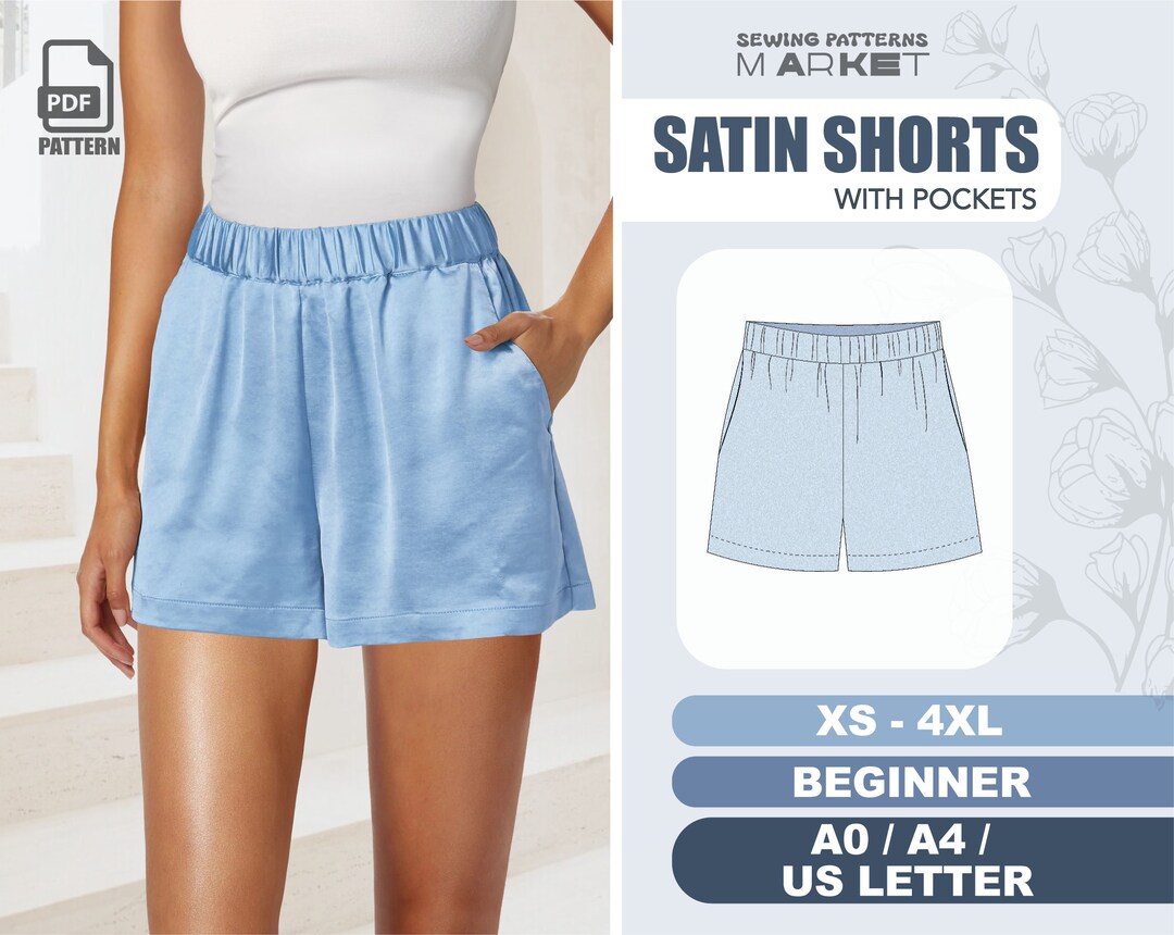 Shorts Beginner Sewing Pattern, XS 4XL, Satin Pajama Shorts Pattern ...