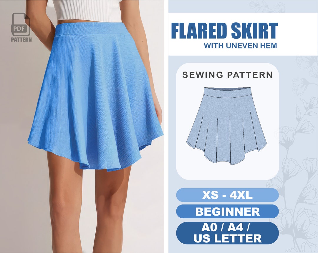 Flare Skirt Sewing Pattern VERY EASY, Mini Skirt Pattern, Skater Skirt ...