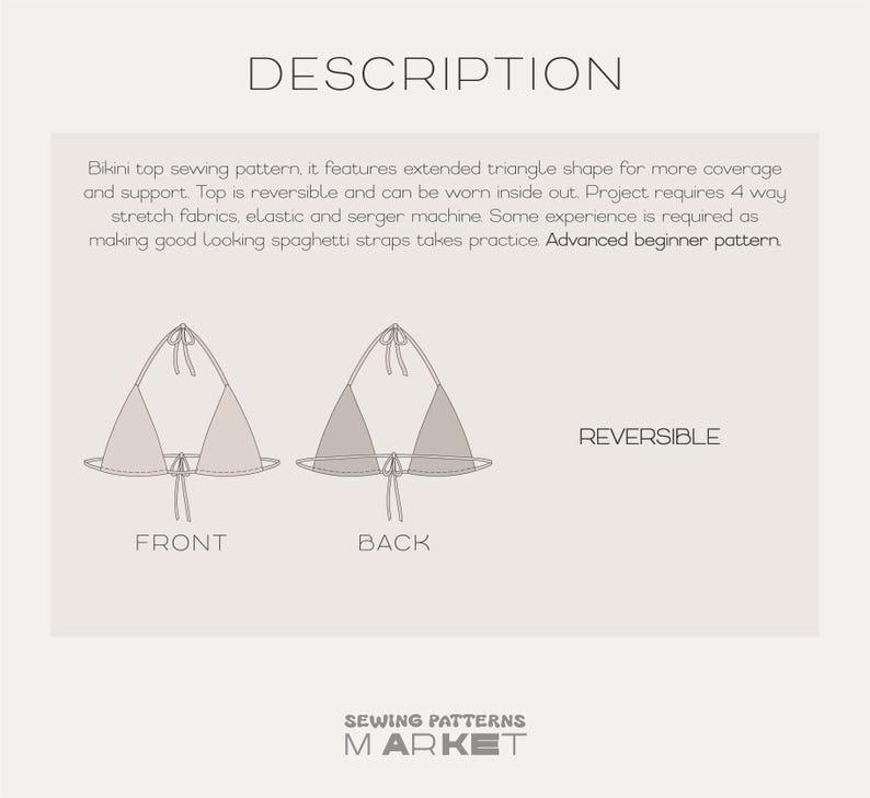 Bikini Top Pattern for Beginners, Swimsuit Sewing Pattern, 8 Sizes XS ...