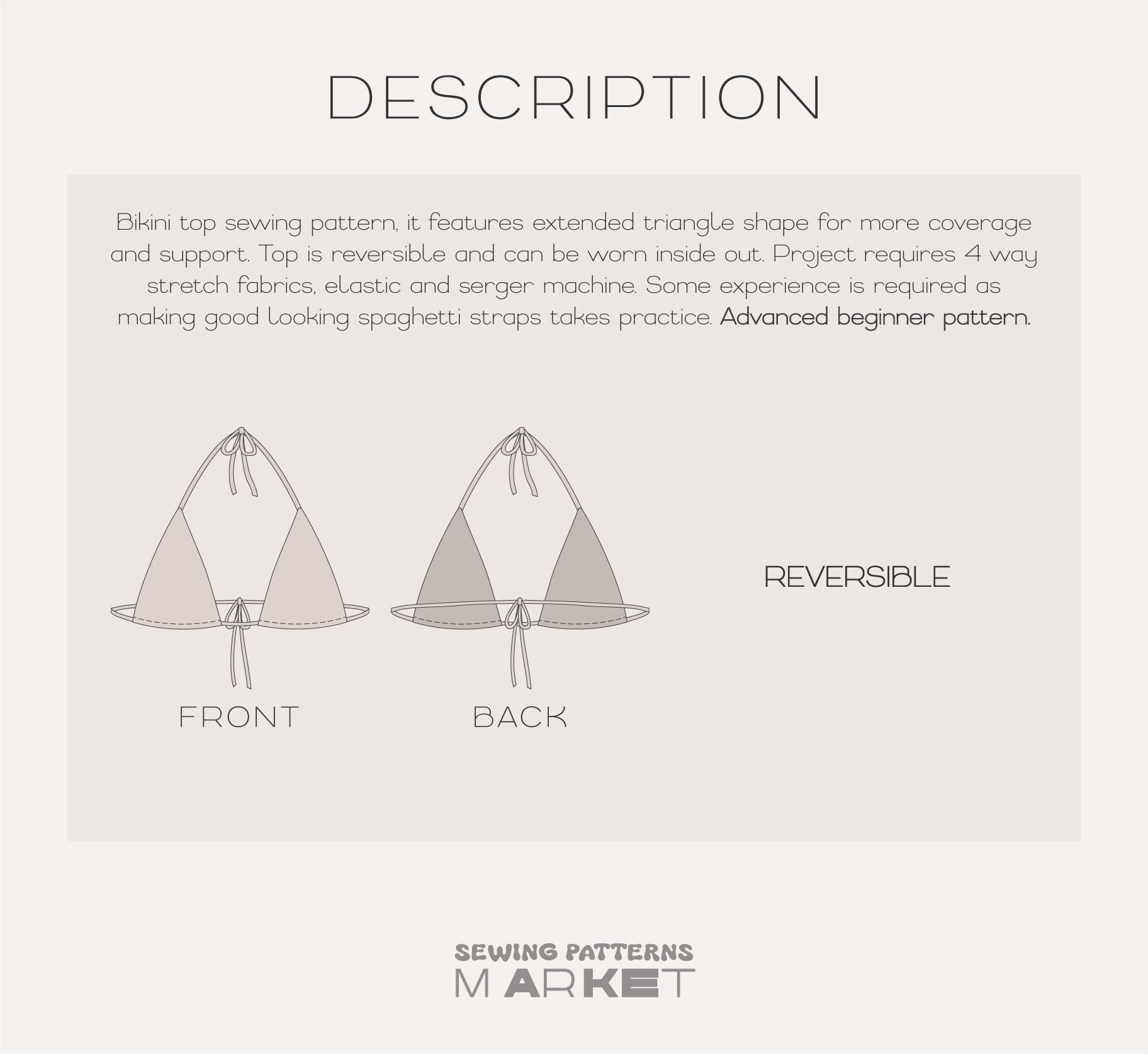 Bikini Top Pattern for Beginners, Swimsuit Sewing Pattern, 8 Sizes XS ...