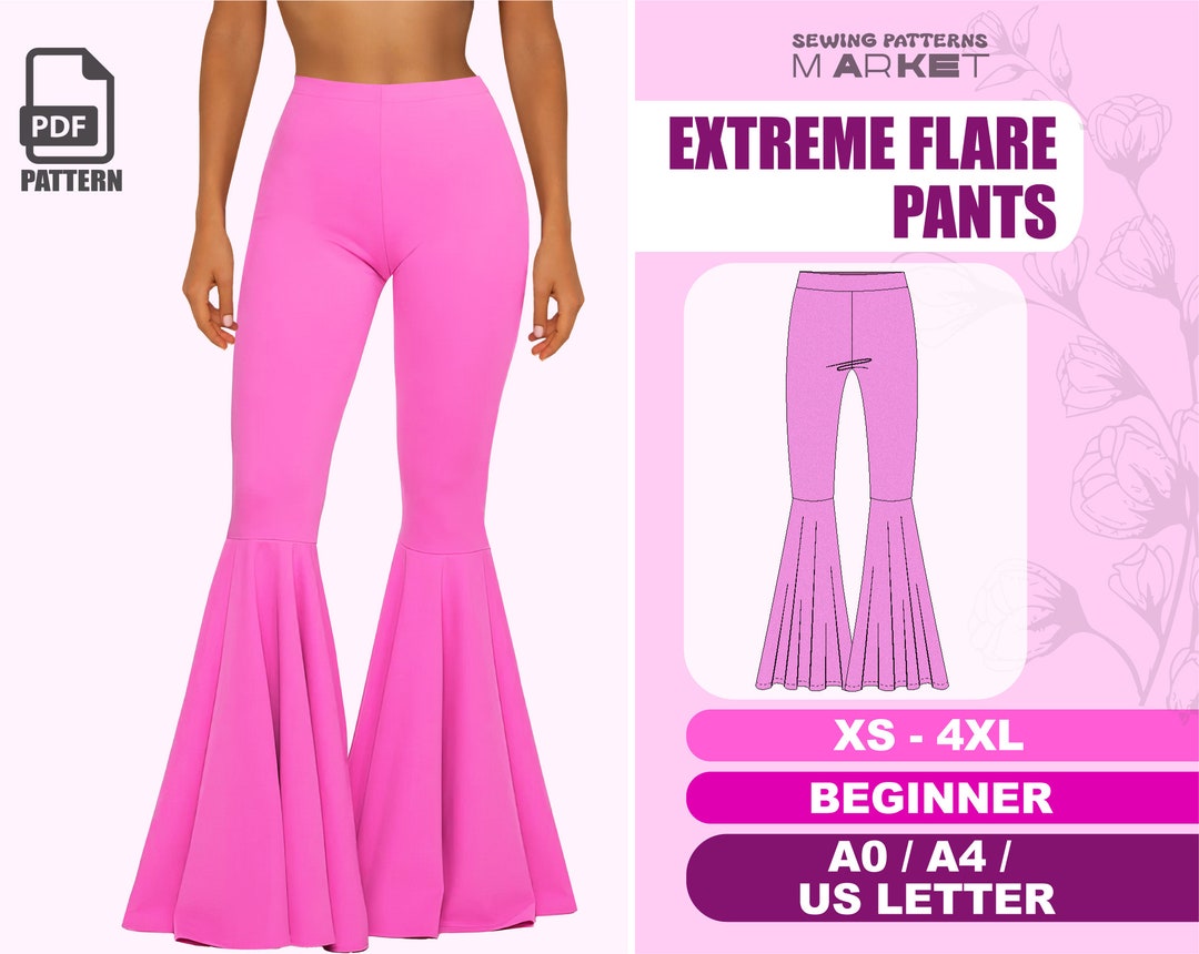 Flared Pants Sewing Pattern Beginner Level, Bell Bottom Extreme Flare ...