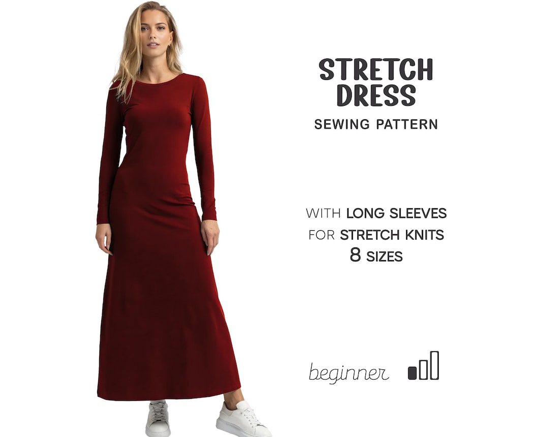 Long Dress Sewing Pattern for Women | Stretch Dress Pattern | A-line ...