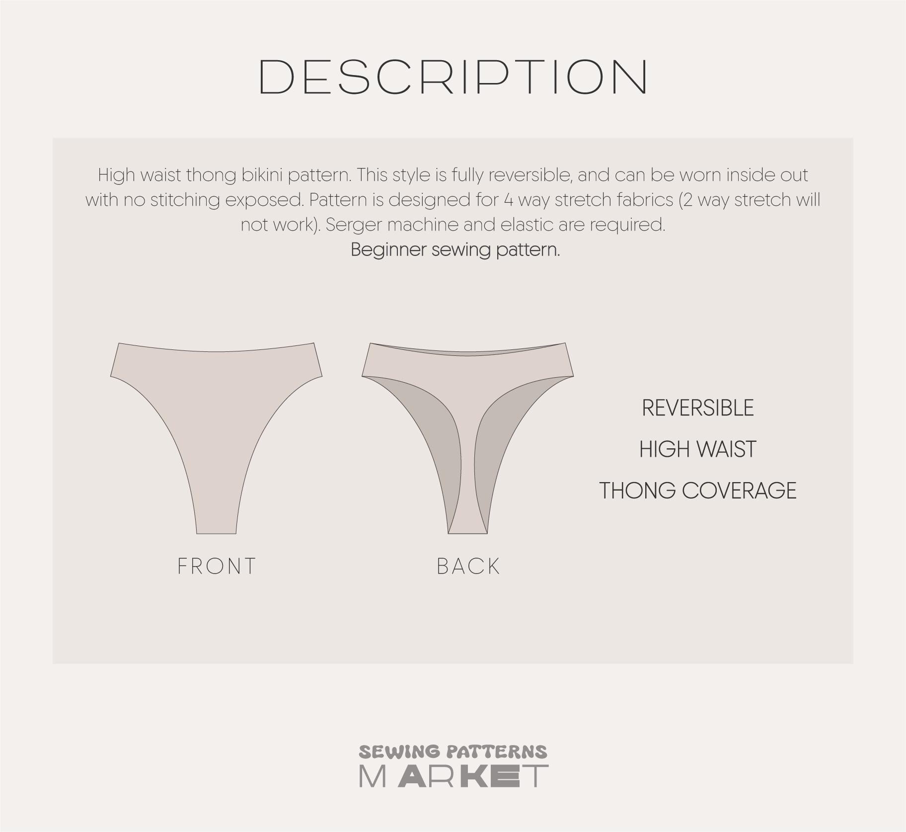 Thong Bikini Sewing Pattern, Easy Swimsuit Digital Pattern, Bikini ...