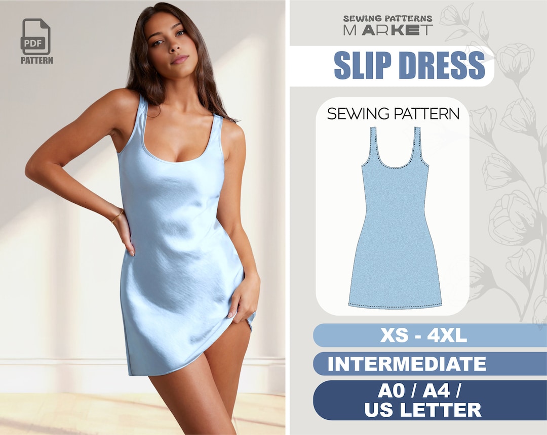 Slip Dress Pattern, Silk Dress Sewing Pattern, Beginner Dress Pattern ...