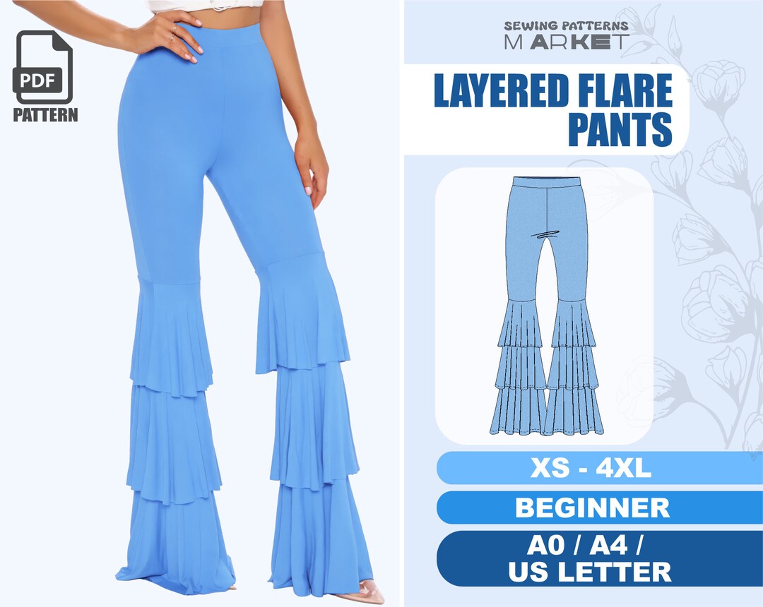 Flared Pants Sewing Pattern for Beginners, Size XS 4XL, Plus Size ...