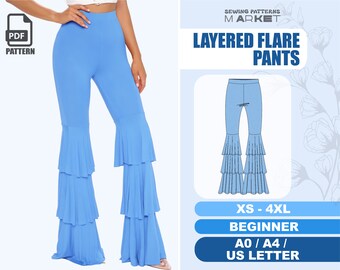 Flared Pants Sewing Pattern Beginner Level, Bell Bottom Extreme Flare ...