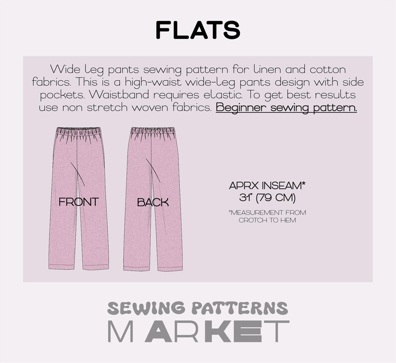 Wide Leg Pants Sewing Pattern for Women Linen Pants Beginner Pattern ...