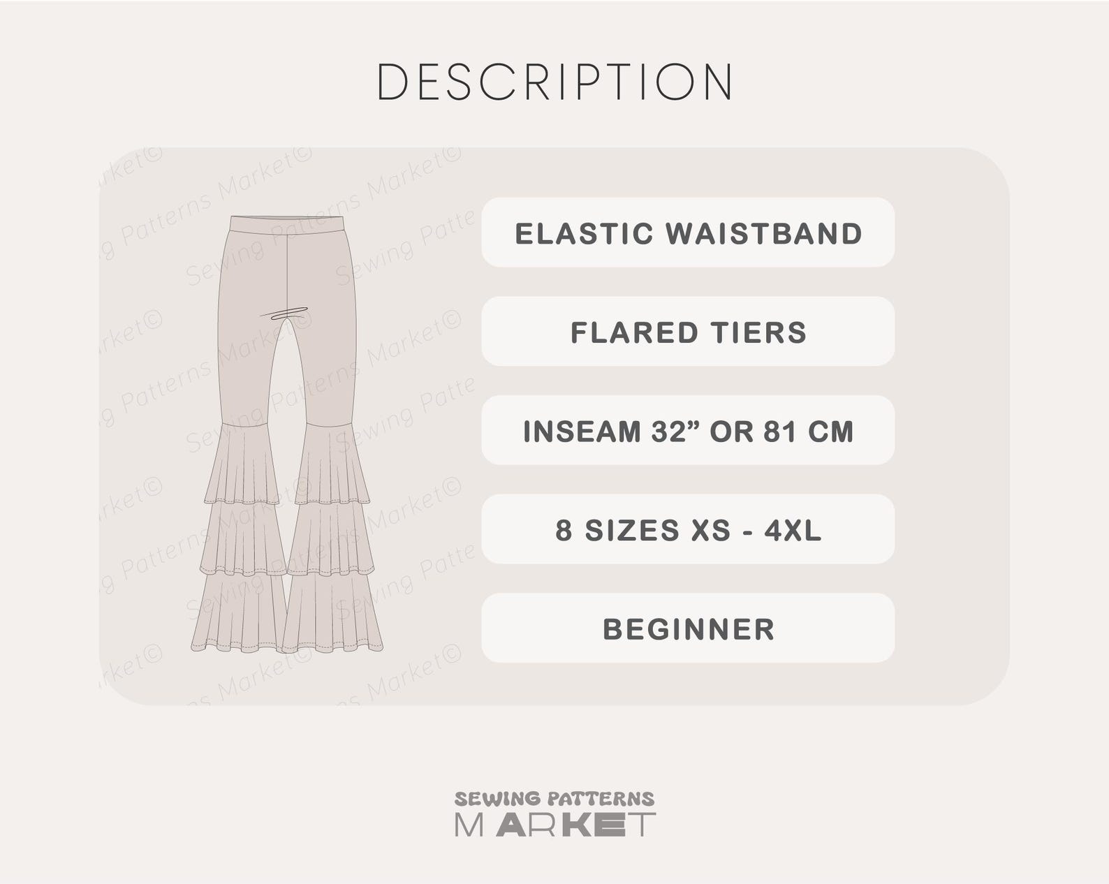 Flared Pants Sewing Pattern for Beginners, Party Pants Pattern, Plus ...