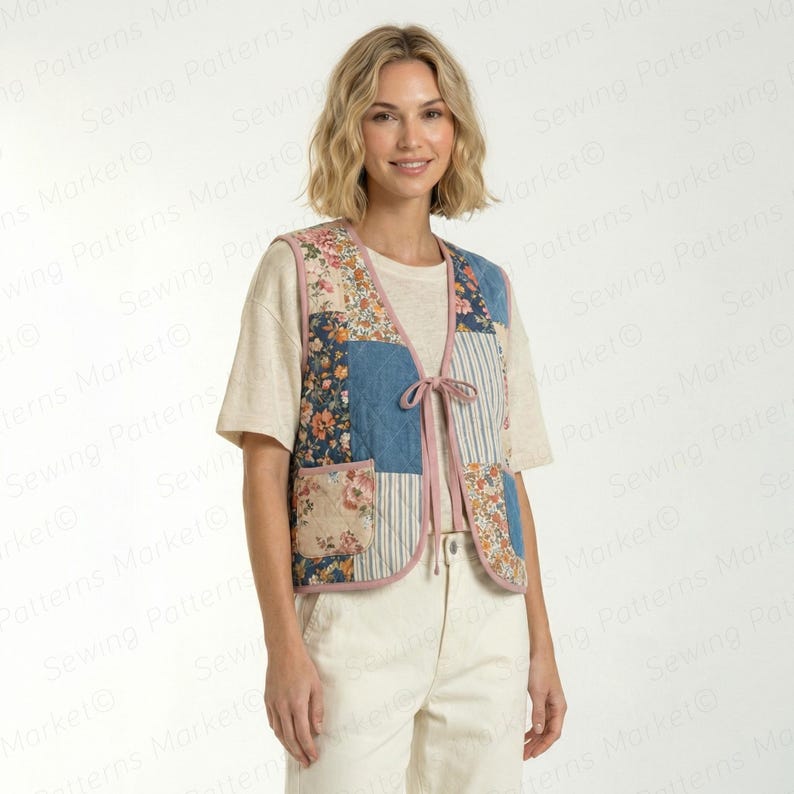 Quilted Vest Sewing Pattern, Patchwork Vest Pattern, Quilted Jacket ...