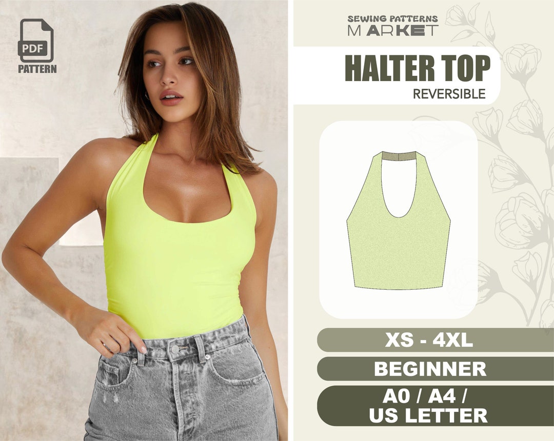 Halter Top Sewing Pattern, Crop Top Beginner Pattern, XS 4XL, Plus Size ...