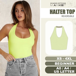 Halter Top Sewing Pattern, Crop Top Beginner Pattern, XS 4XL, Plus Size ...