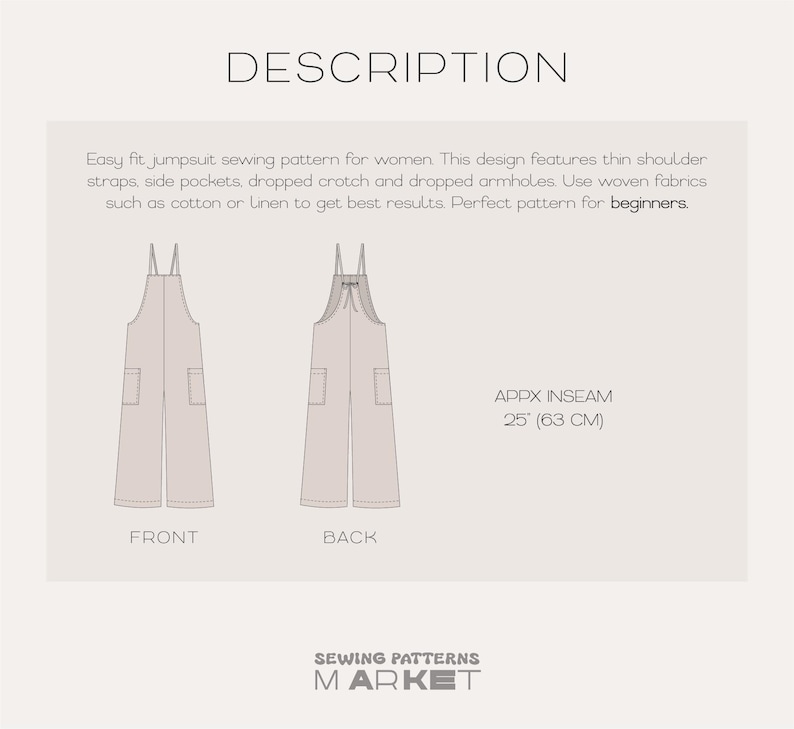 Women's Jumpsuit Sewing Pattern, Loose Fit Jumpsuit Pattern, Linen ...