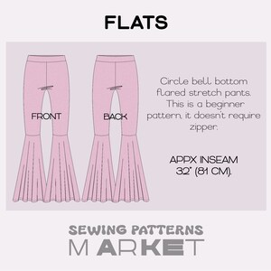 Flared Pants Sewing Pattern Beginner Level, Bell Bottom Extreme Flare Leggings, Easy Pants ...