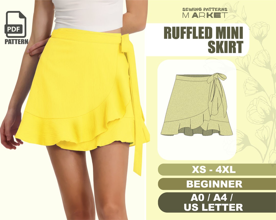 Flared Skirt Pattern, Ruffled Mini Skirt Pattern, Beginner Sewing ...