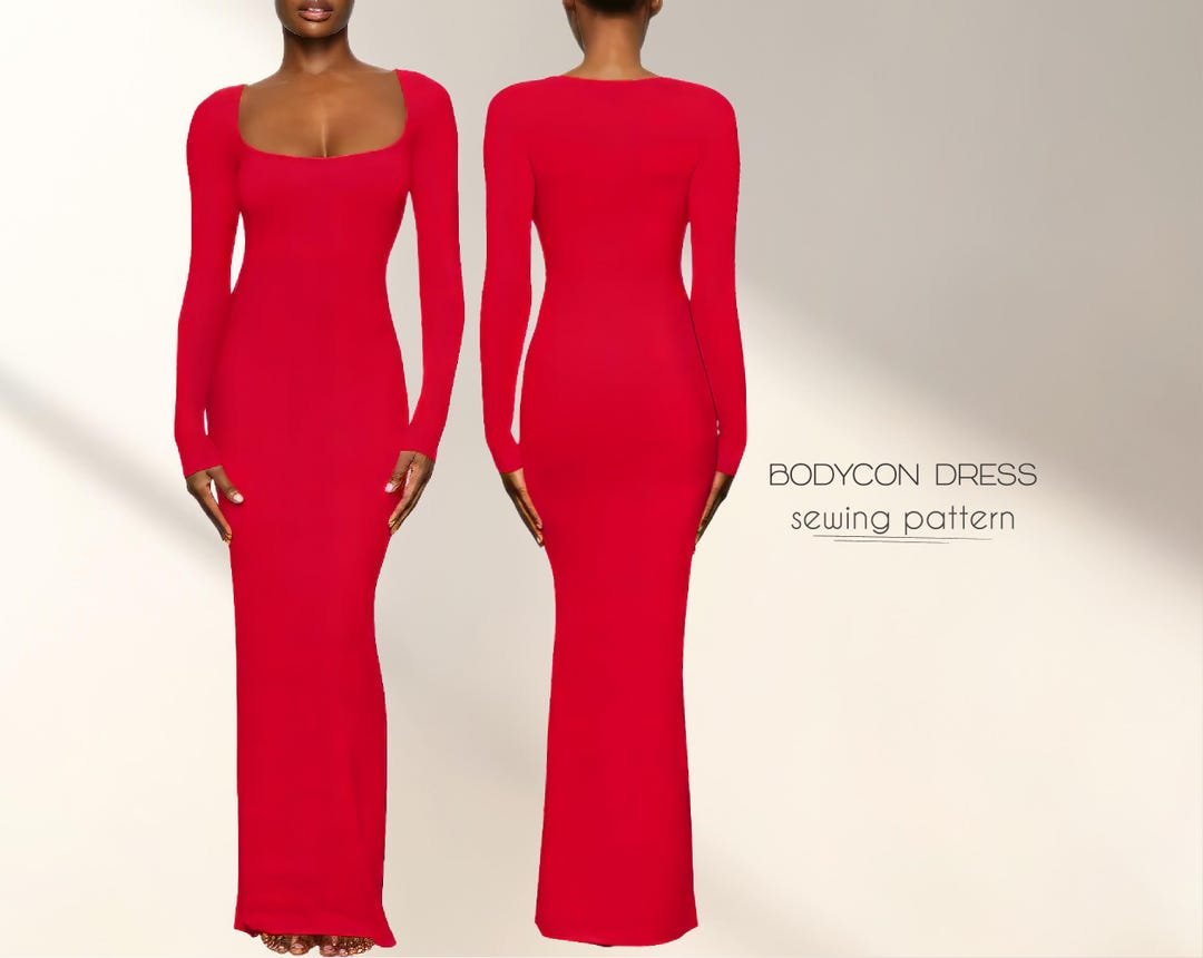 Long Dress Pattern, Bodycon Dress Sewing Pattern, Maxi Dress Pattern ...
