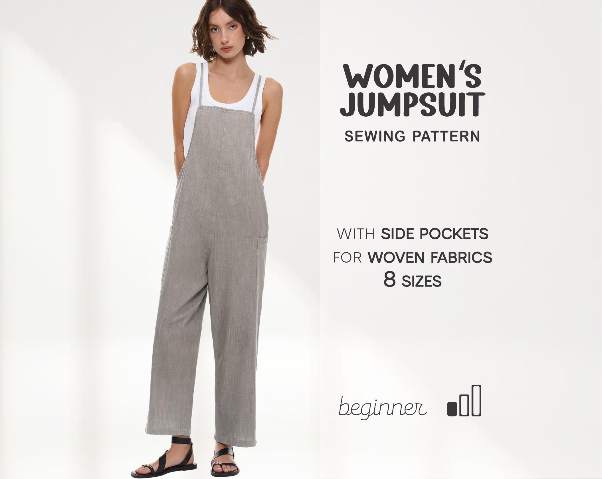 Women's Jumpsuit Sewing Pattern, Loose Fit Jumpsuit Pattern, Linen ...