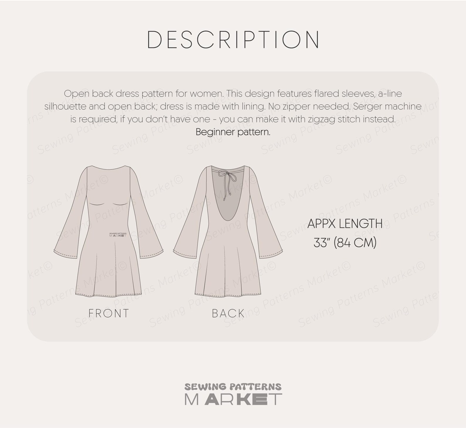 Open Back Dress Pattern, Mini Dress PDF Sewing Pattern, Party Dress ...
