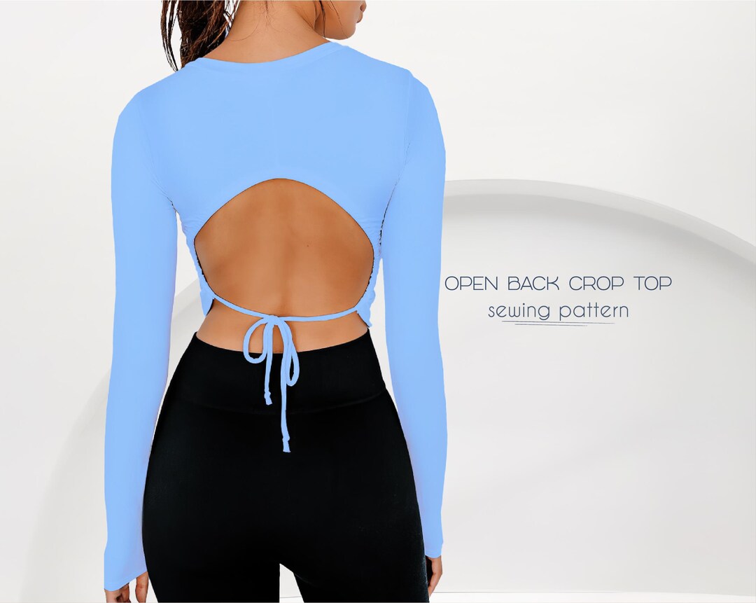 Open Back Top Pattern, Backless Cropped Top With Long Sleeves Pattern ...
