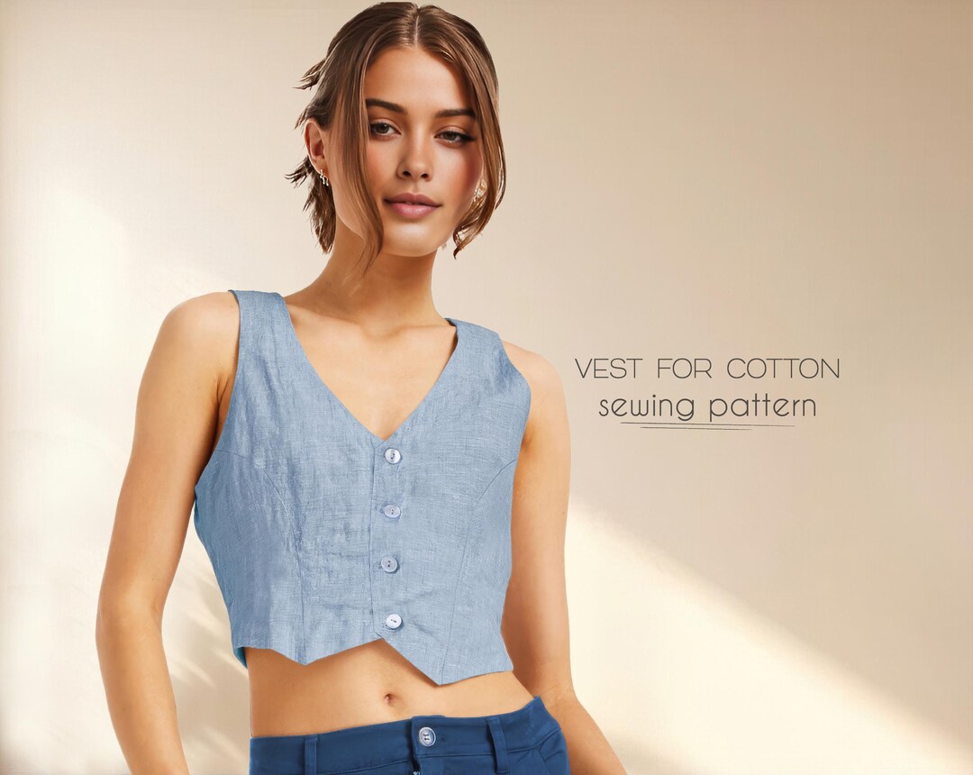 Vest Pattern, Women Vest Sewing Pattern, Crop Vest Beginner Pattern XS ...
