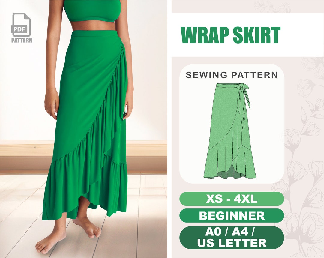 Long Skirt Sewing Pattern, Beginner Wrap Skirt Pattern, Plus Size ...