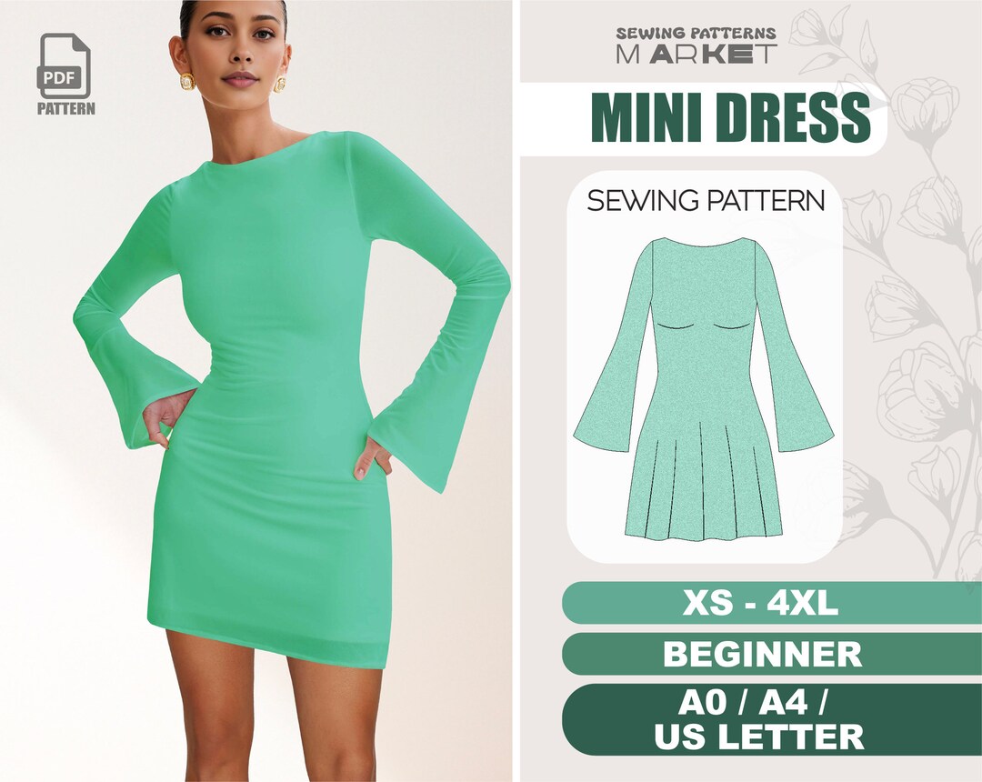 Women Dress Sewing Pattern Beginners A-line Flared Dress Pattern, Short ...
