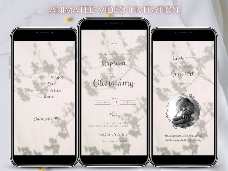 Minimalist Baptism Video Invitation Template Aesthetic Baptismal ...