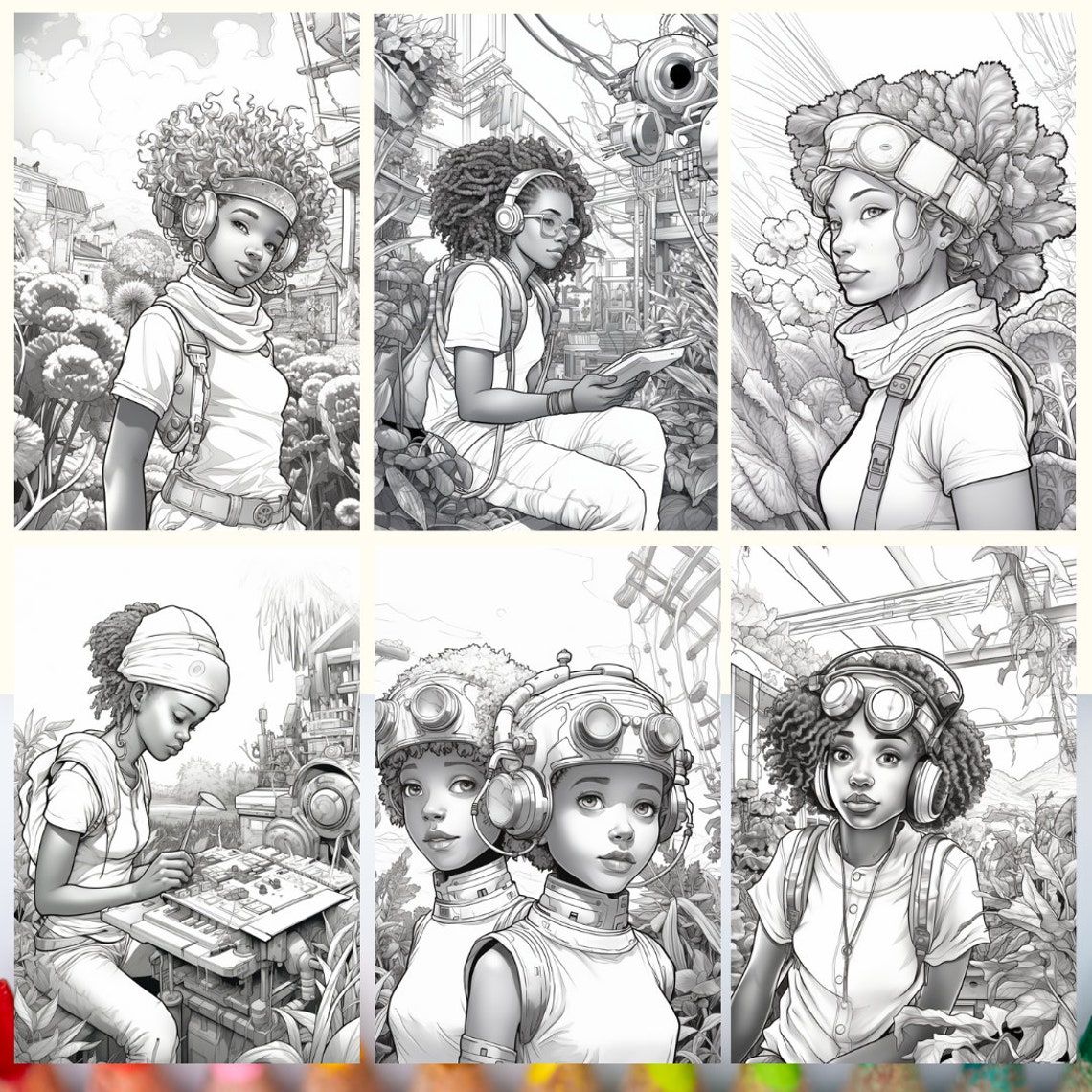 16 Coloring Printable Pages Black Women Afrofuturism, Solarpunk ...