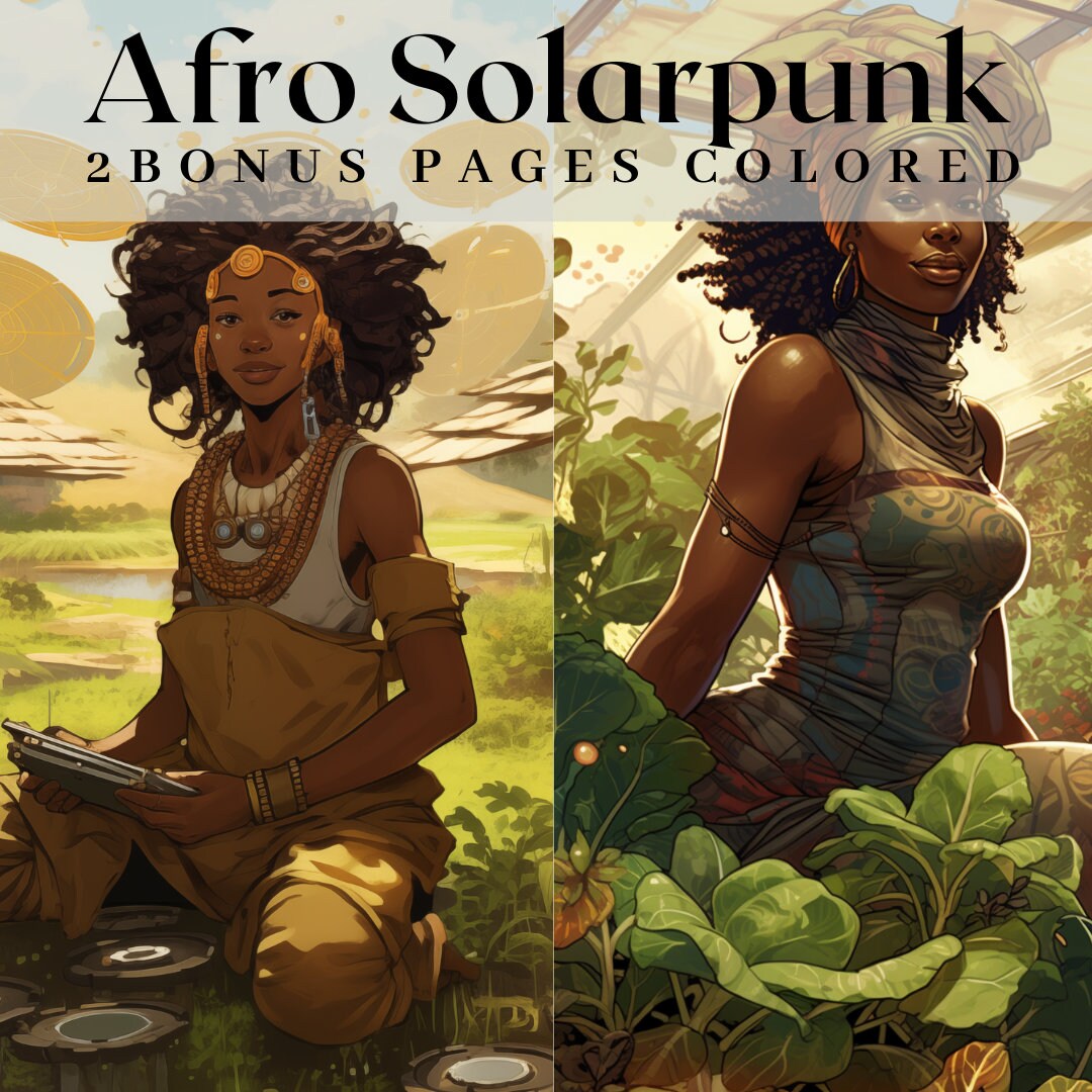 16 Coloring Printable Pages Black Women Afrofuturism, Solarpunk ...