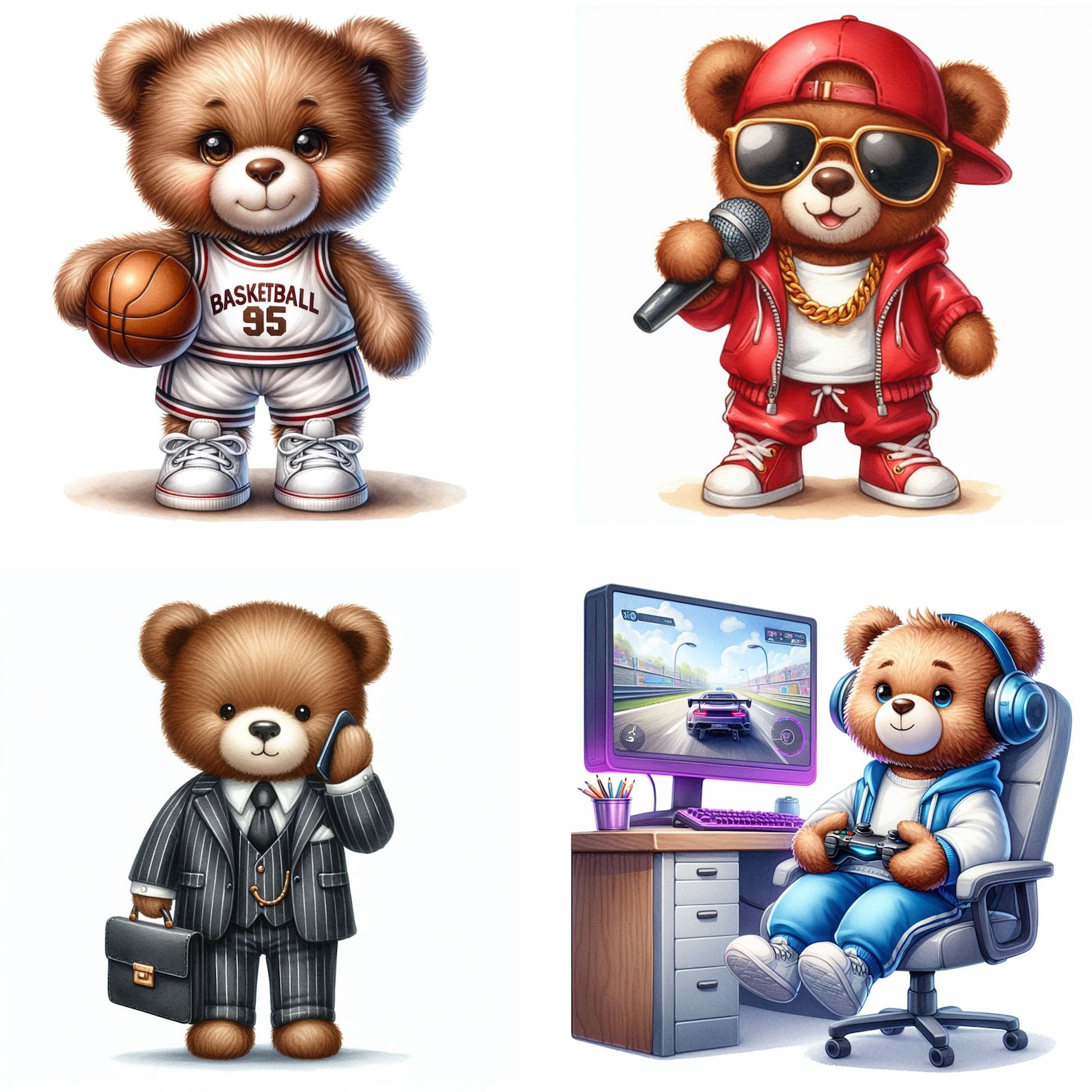 Dress up Teddy Bears, Digital Downloads, Clipart, Watercolour ...