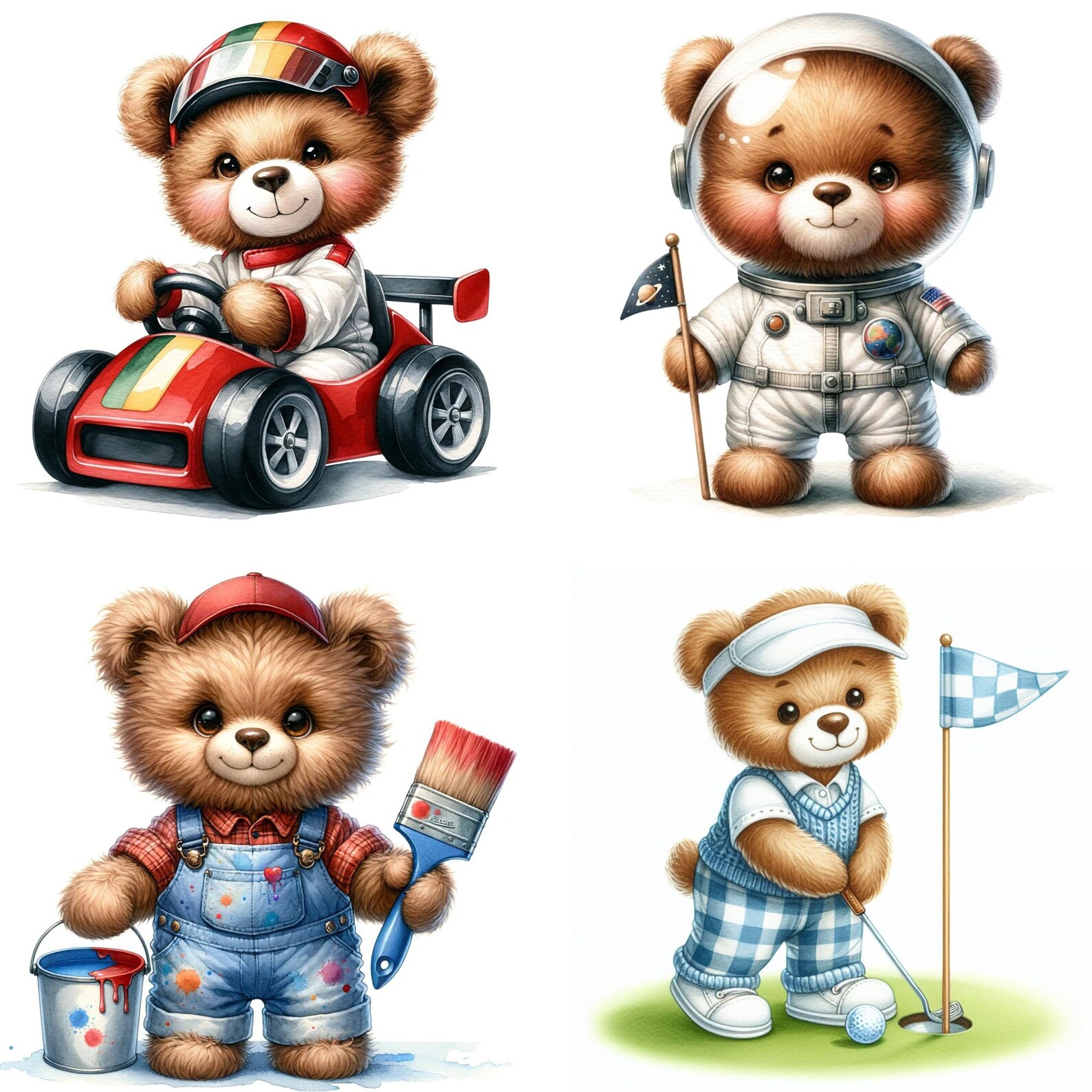 Dress up Teddy Bears, Digital Downloads, Clipart, Watercolour ...