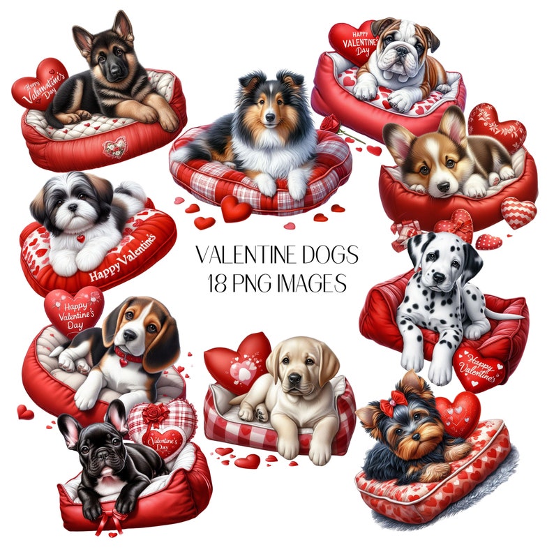 Valentine Clipart, Valentine Dogs, Digital Downloads, 18PNG, Clipart ...