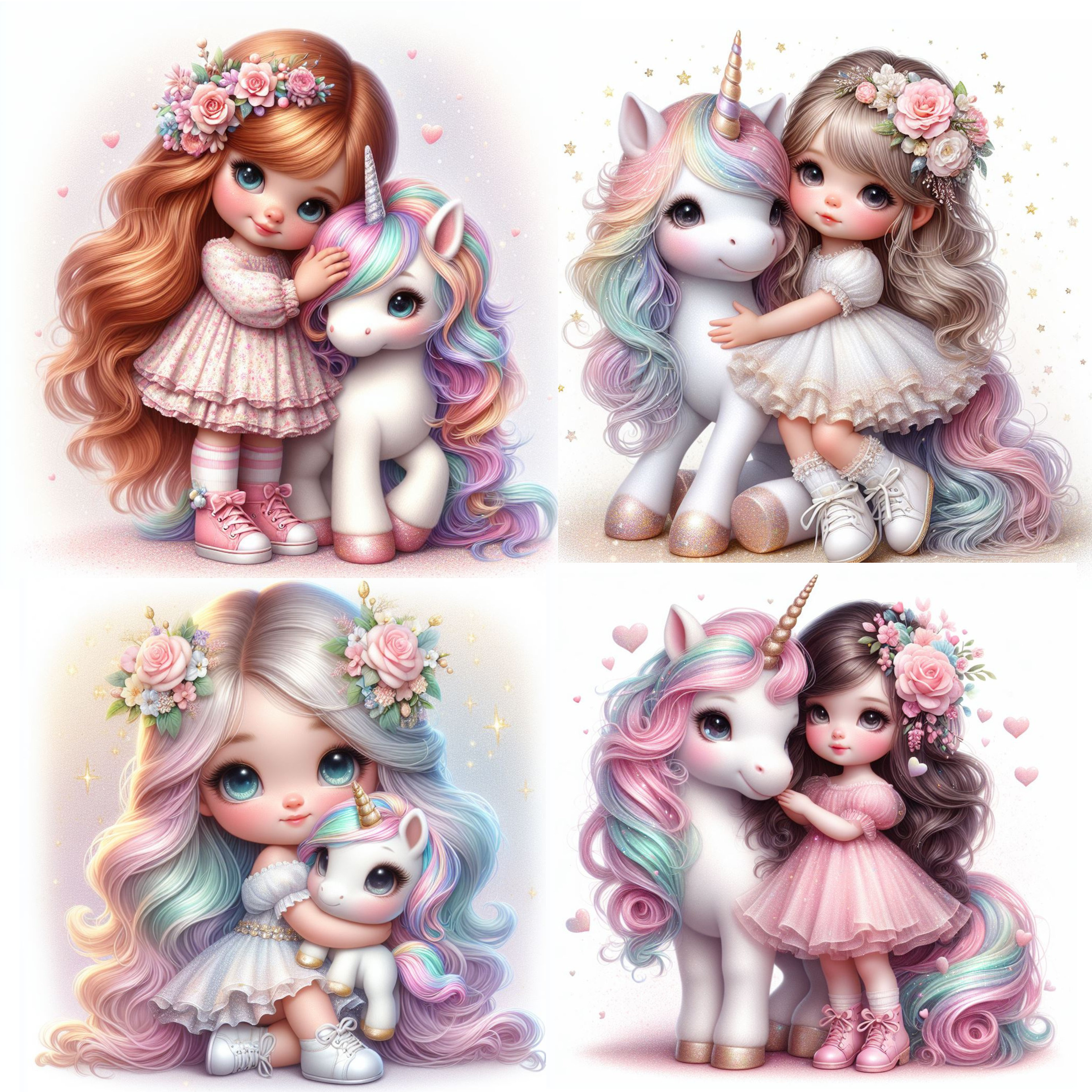 Girls & Unicorns Clipart, Digital Downloads, Clipart, Watercolour ...