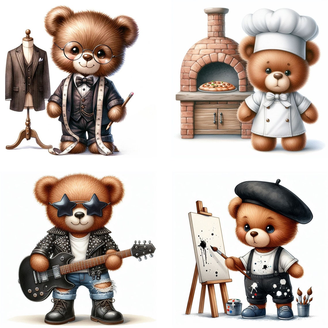 Dress up Teddy Bears, Digital Downloads, Clipart, Watercolour ...