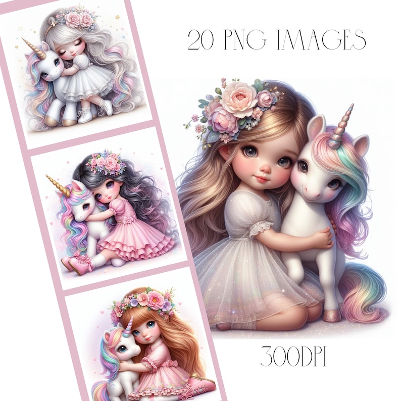Girls & Unicorns Clipart, Digital Downloads, Clipart, Watercolour ...