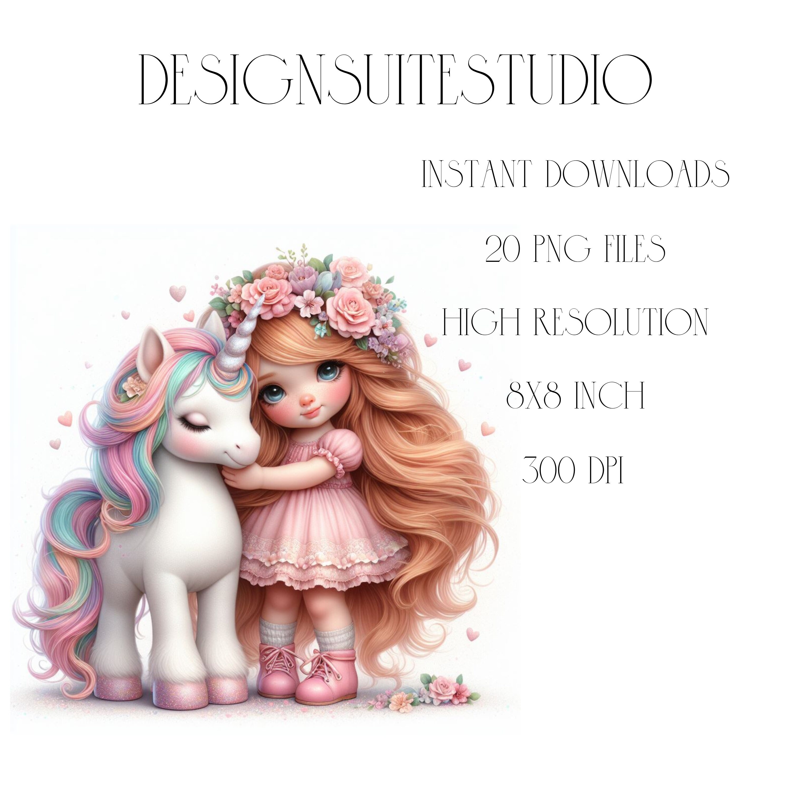 Girls & Unicorns Clipart, Digital Downloads, Clipart, Watercolour ...