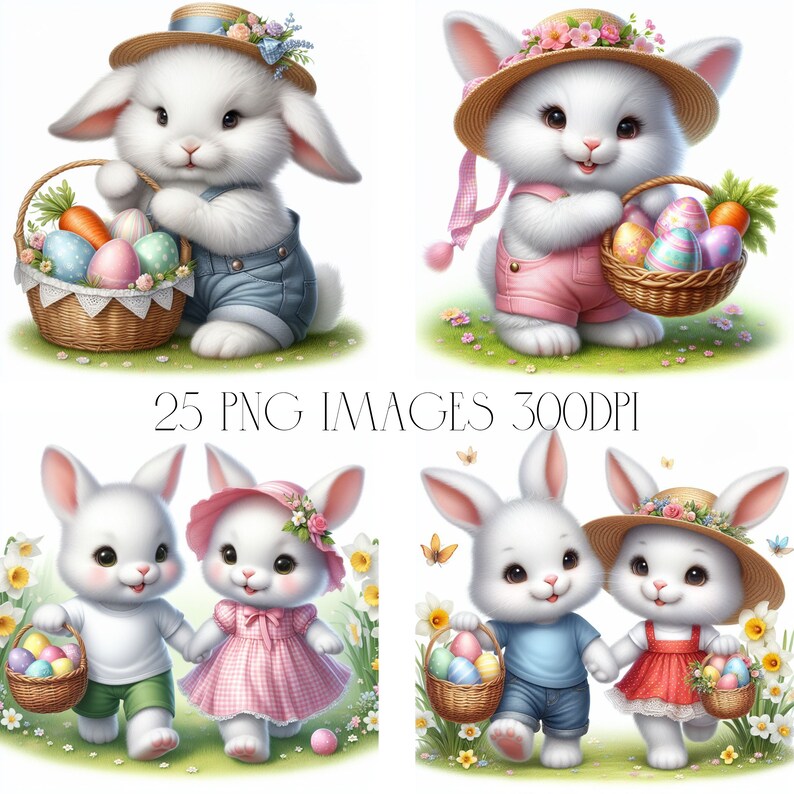 Easter Bunnies Clipart, Digital Downloads, Clipart, Watercolour ...